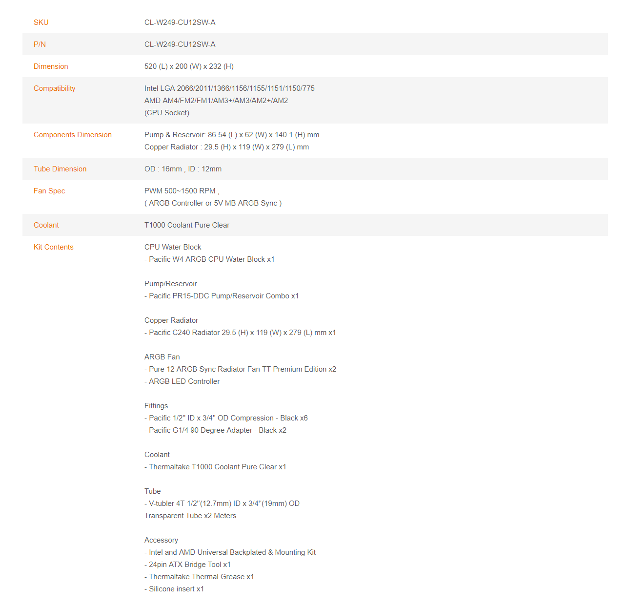 Thermaltake Pacific C240 DDC Soft Tube Water Cooling Kit | BPC Technology