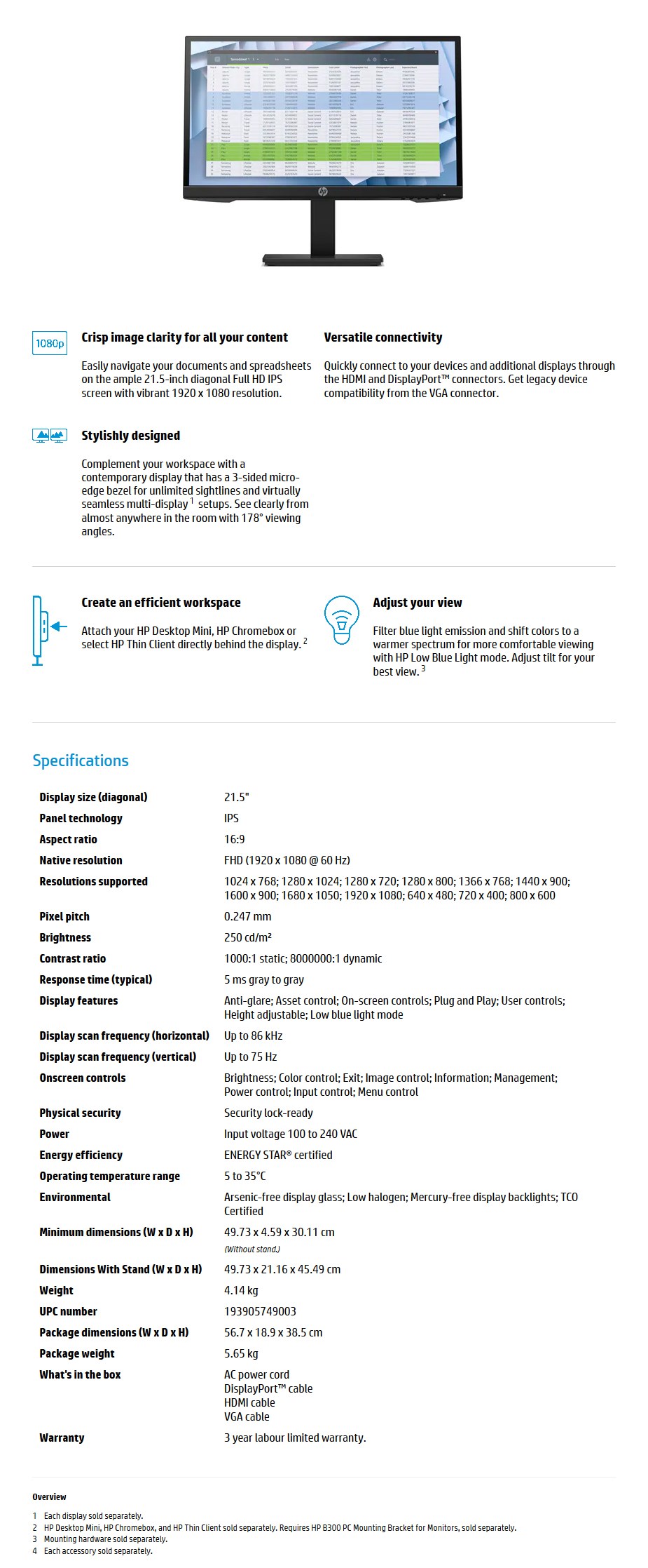 HP P22h G4 21.5 inch IPS Office Monitor | BPC Technology
