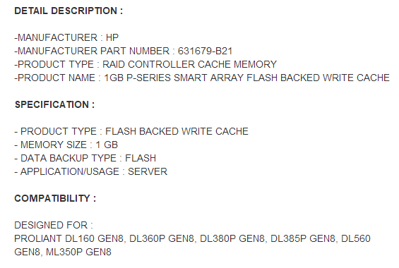 HP 1GB P-SERIES SMART ARRAY FLASH BACKED CACHE | BPC Technology