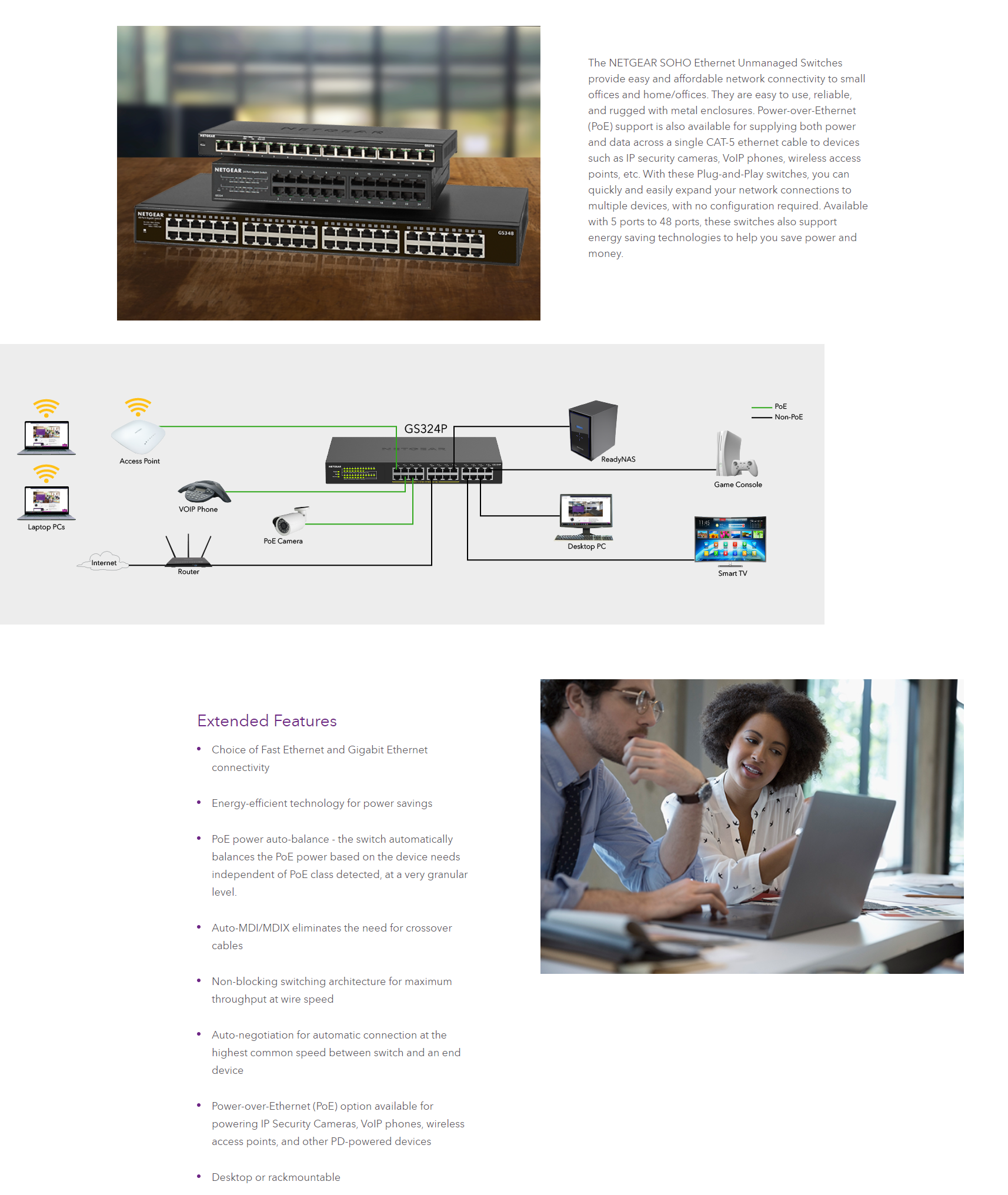 NETGEAR SOHO GS324P 24-port PoE+ Gigabit Unmanaged Switch (190W PoE ...
